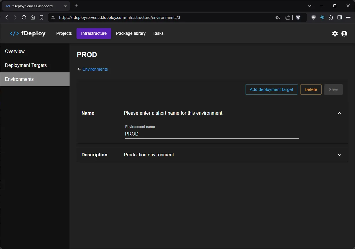 Environments | fDeploy Documentation