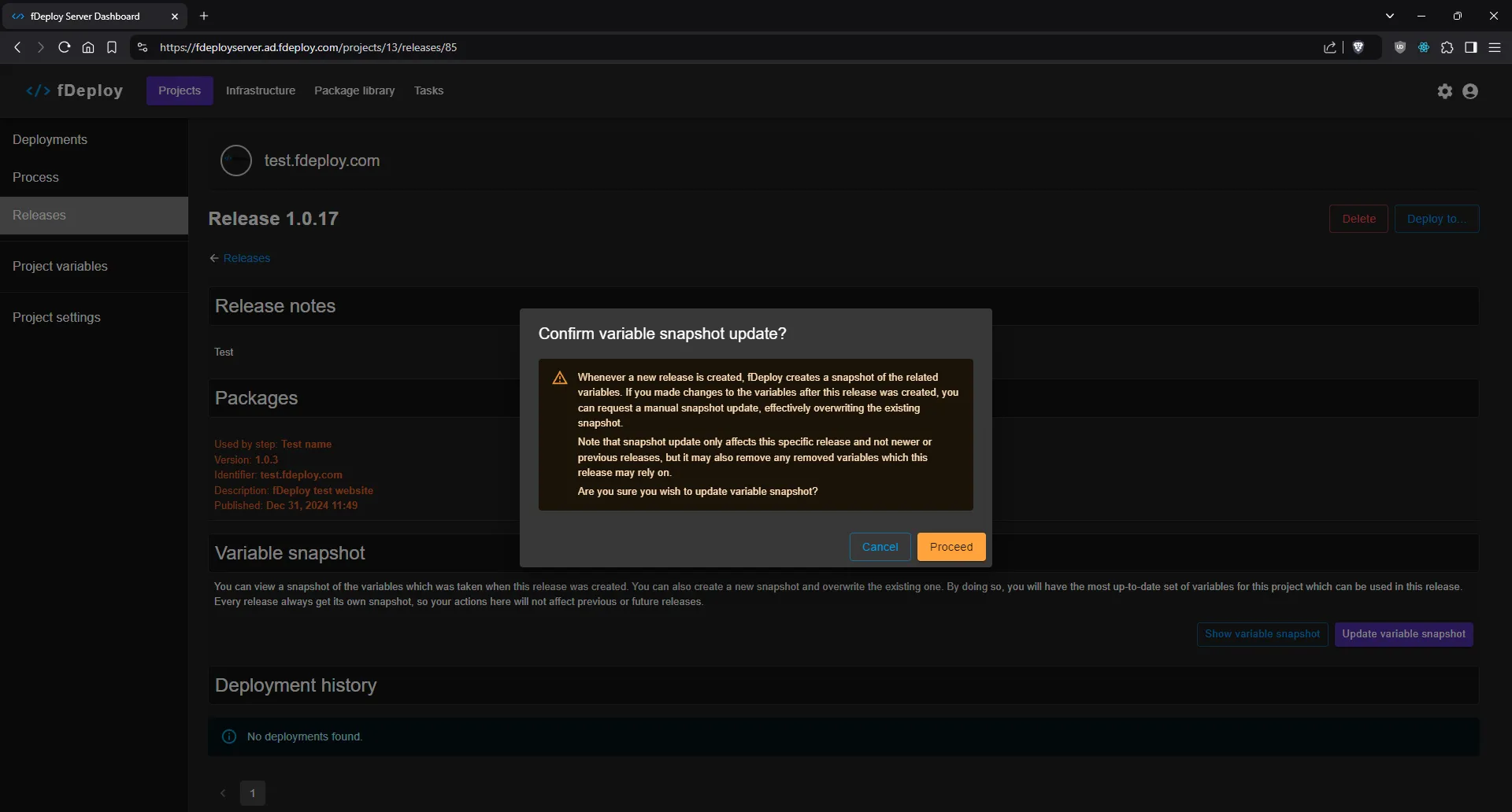 Variable snapshots | fDeploy Documentation